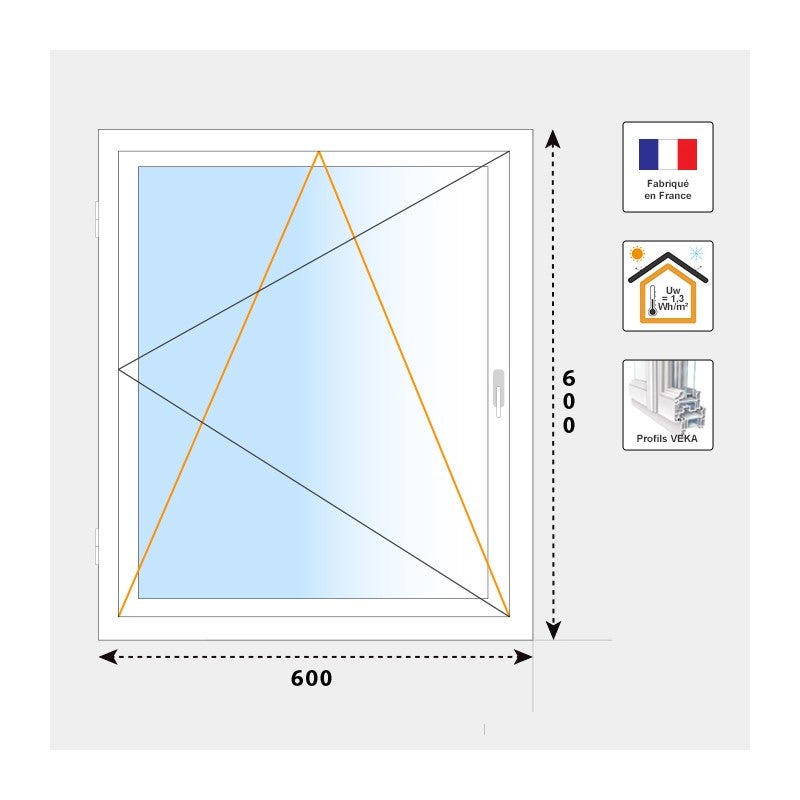 Fenêtre 1 vantail oscillo battant PVC blanc H600 mm | Bricoman