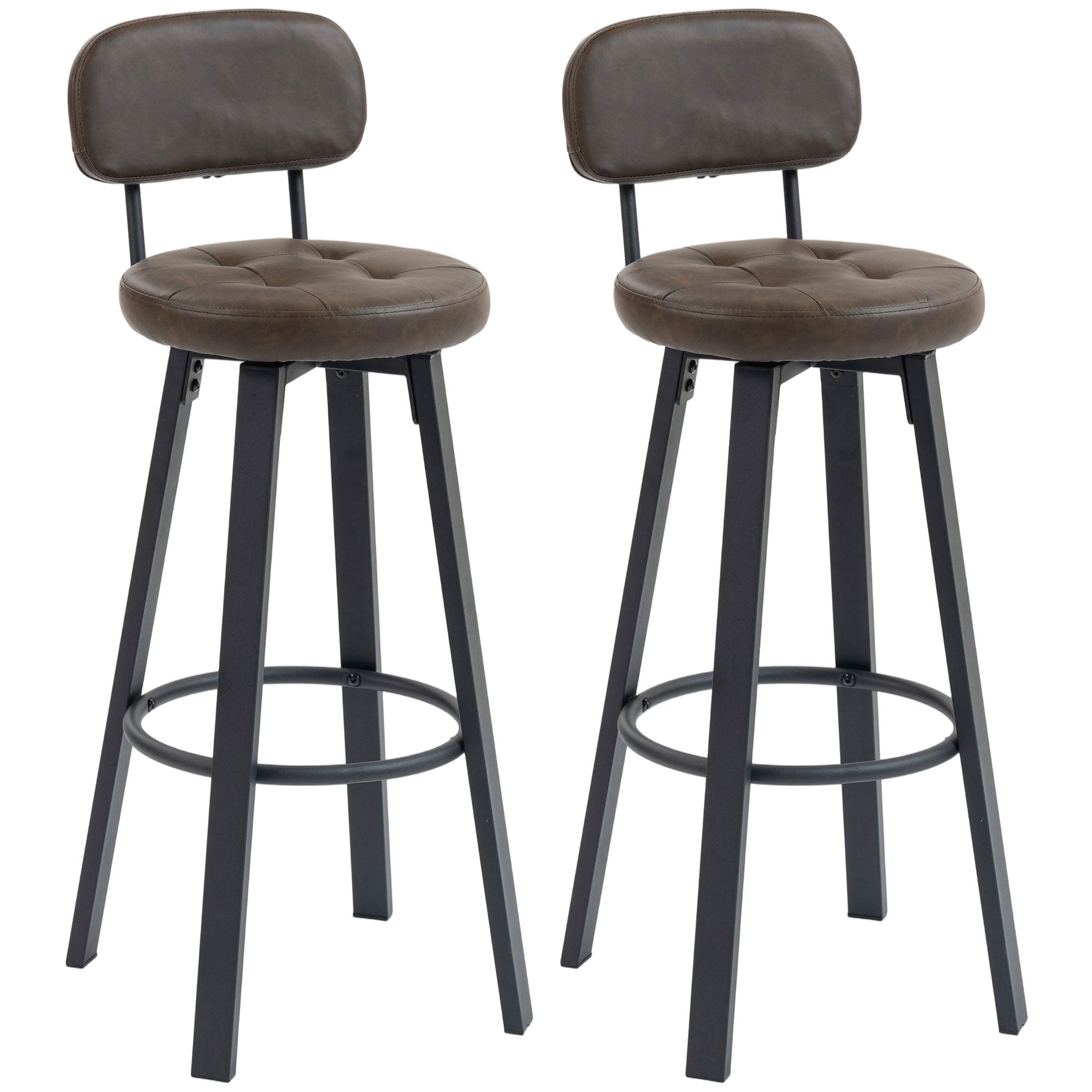 Taburetes de Bar HOMCOM PU, Metal Marrón Oscuro 35.5x43.5x98 cm | Leroy ...