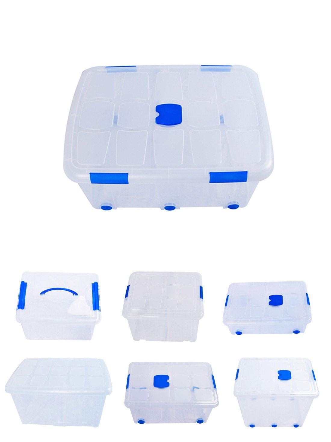 Cajas de Almacenamiento Transparentes con Tapa Azul | Con Asas y Ruedas ...