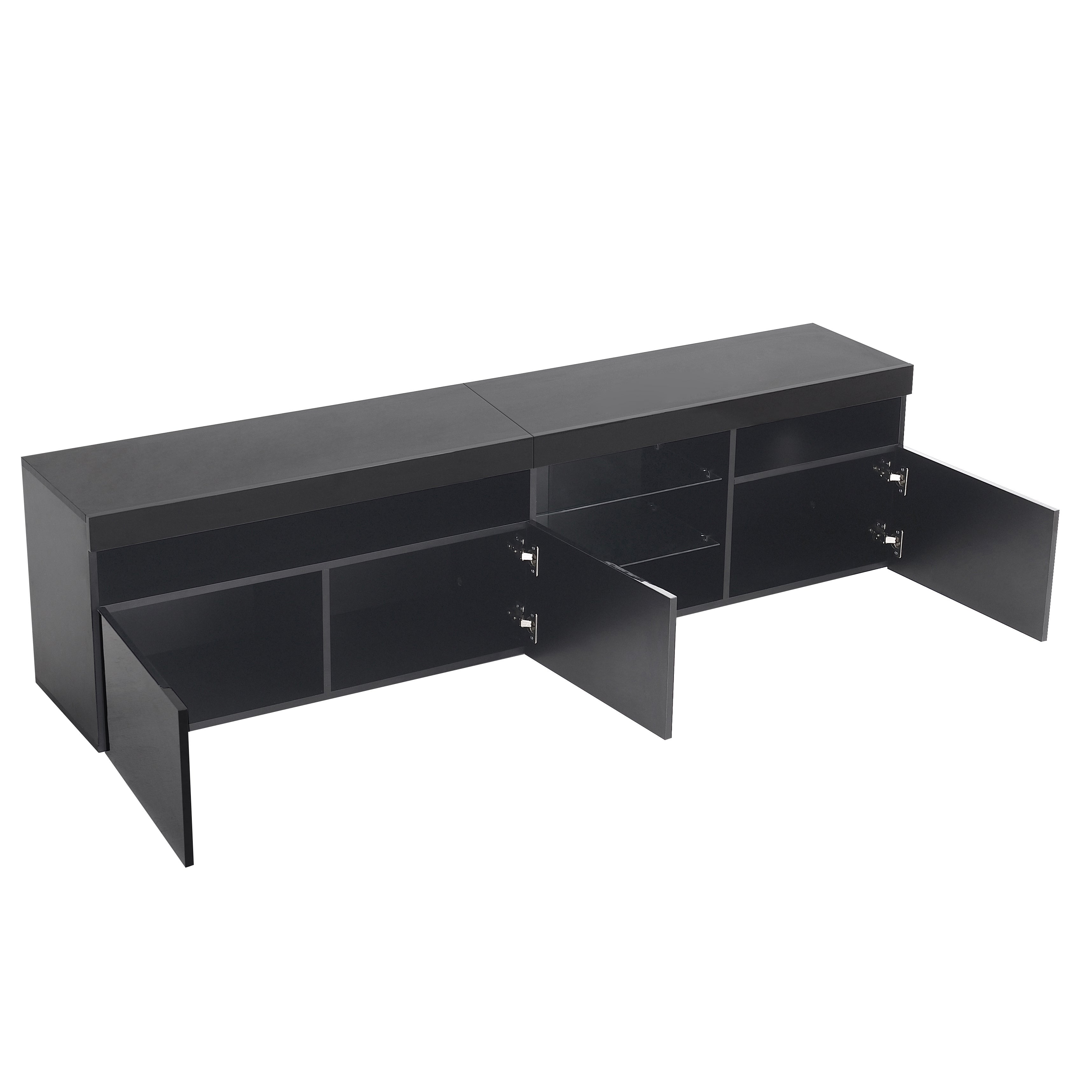 Support TV moderne noir, 180 cm, panneau lumineux avec LED variable ...
