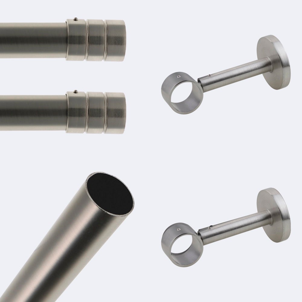 Kit barre à rideaux 1m50 Tendance 28mm Mur Cylindre Nickel Mat - Boulet ...