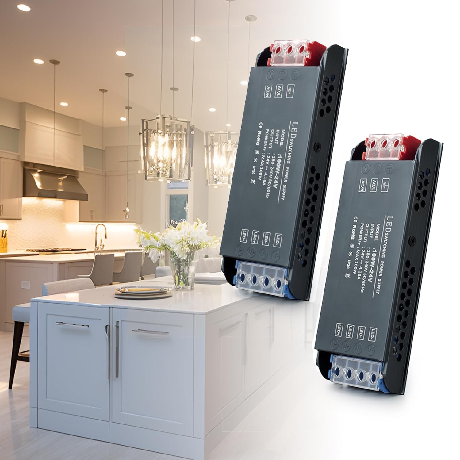 (2 Pièces)Transformateur 220V 24V LED Driver 100W, Ultra Mince Transfo ...