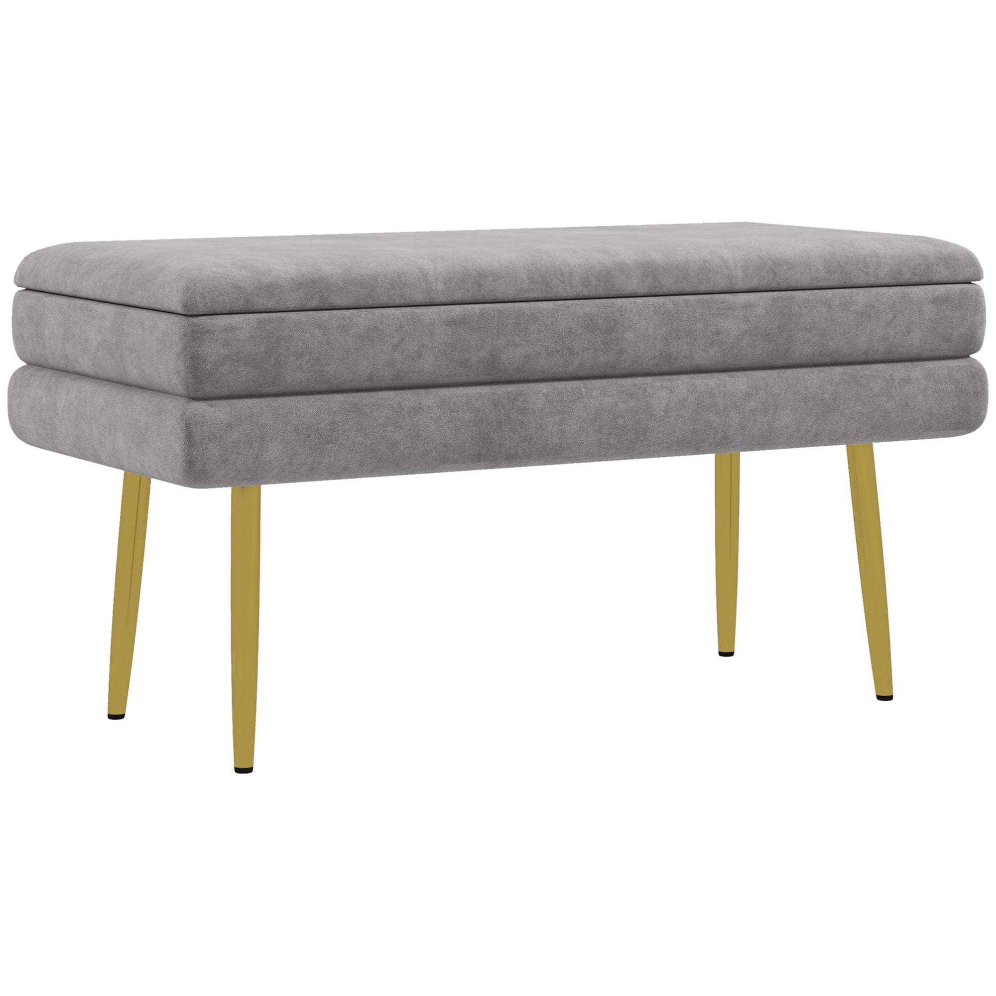 Banc de rangement deux-en-un, assise en velours, pieds en acier - 79,5 ...