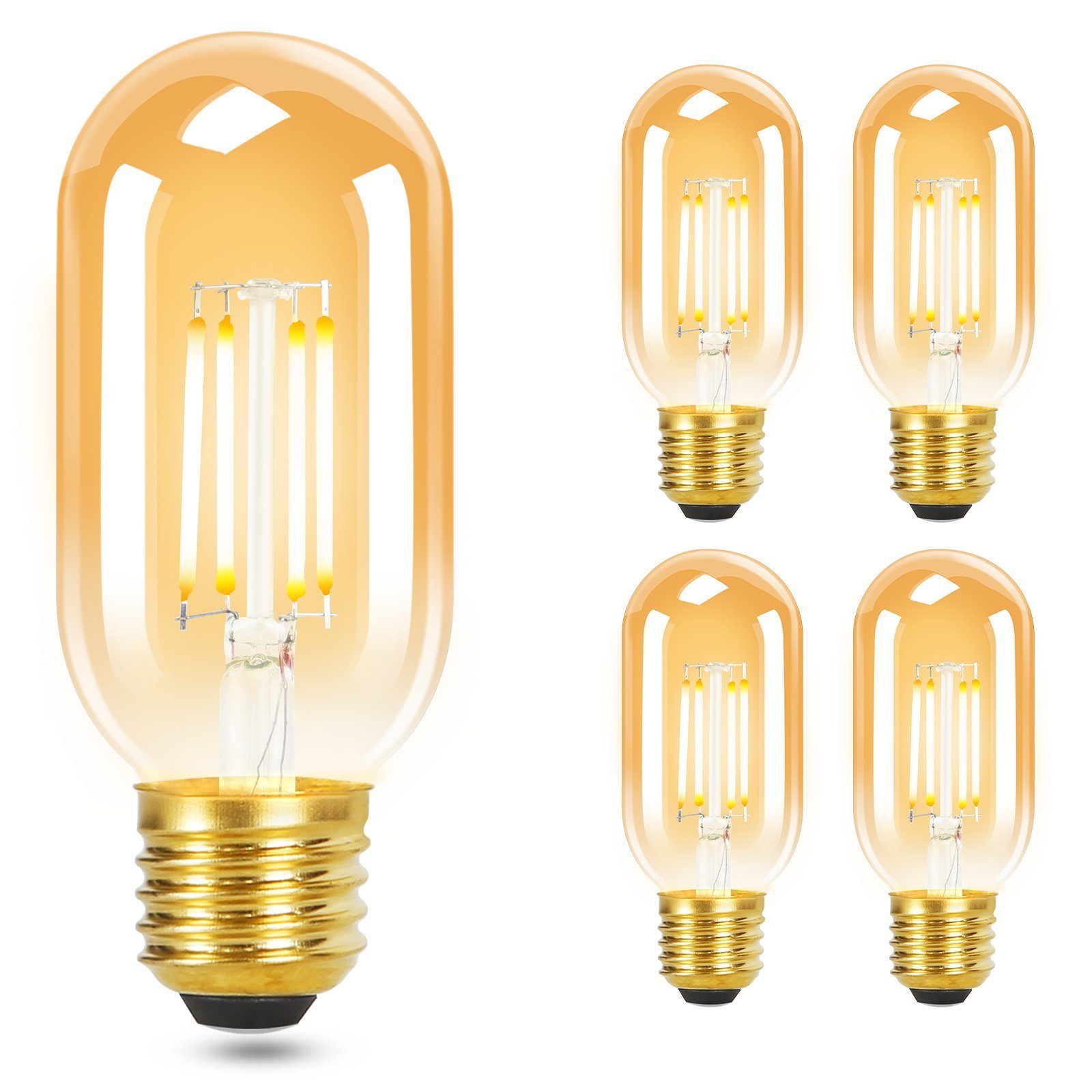 NETTLIFE Lot de 4 ampoules LED E27 blanc chaud vintage T45 4W 2700K style Edison économie d ...
