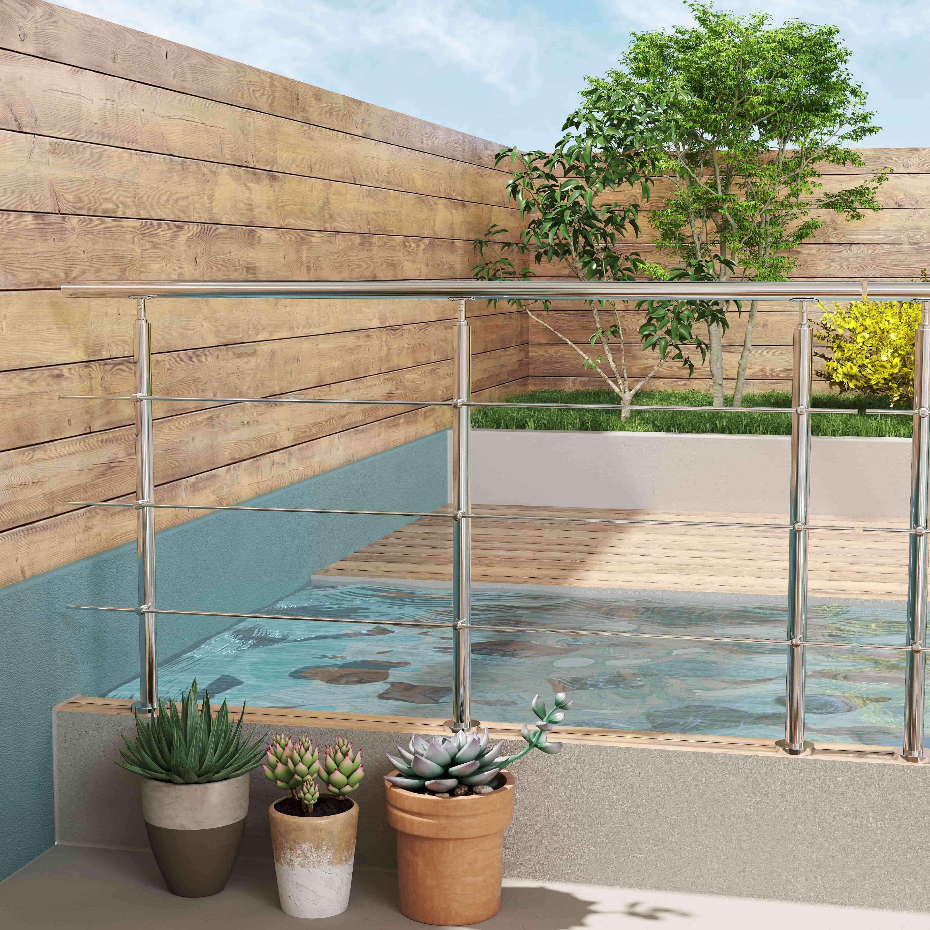 Garde-corps 200cm - En inox 304 - 1 main courante et 3 traverses ...