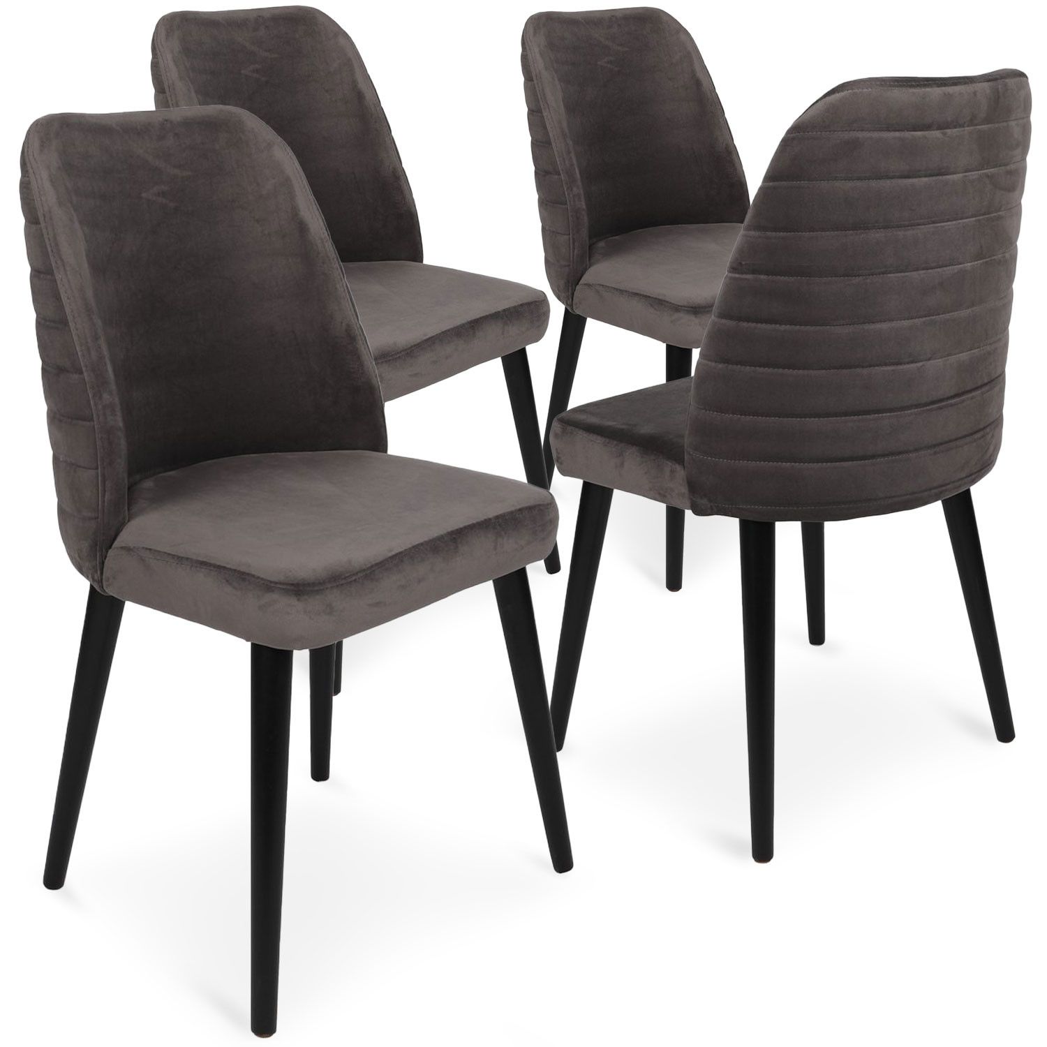 Lot de 4 chaises Vatri Velours Anthracite et Métal Noir | Leroy Merlin
