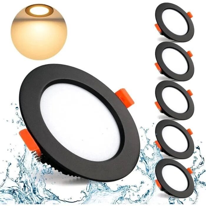 5PCS Spots LED Encastrés Noirs 9W, Lumière Blanche 6000K, PVC, 10,8*3CM ...