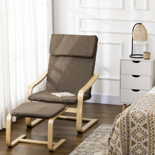 "HOMCOM Fauteuil Relax avec Pouf, Design Classique, Tissu Lin, Brown ...