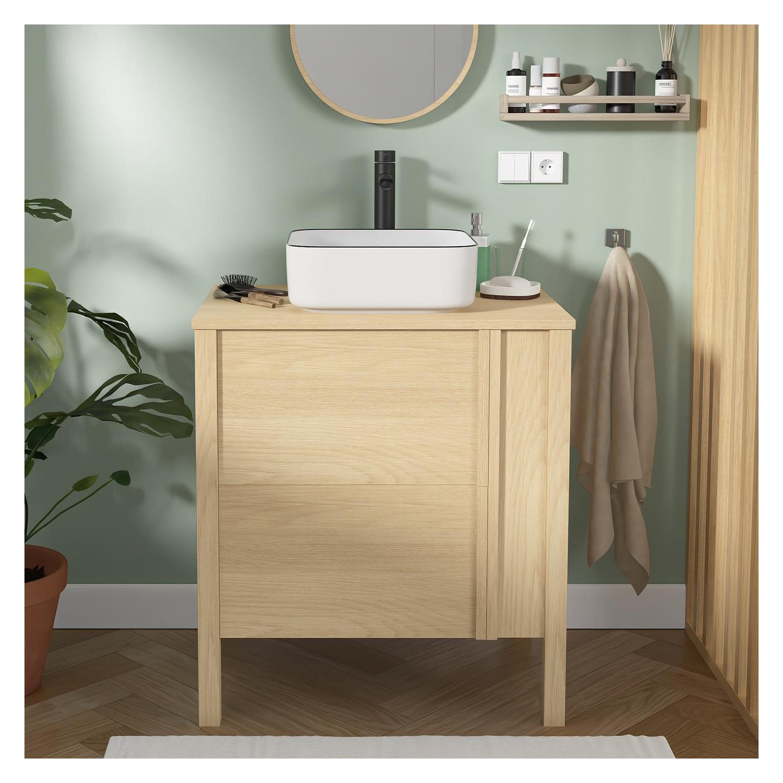 Meuble simple vasque 70cm chêne NESTO porte lisse + vasque | Leroy Merlin