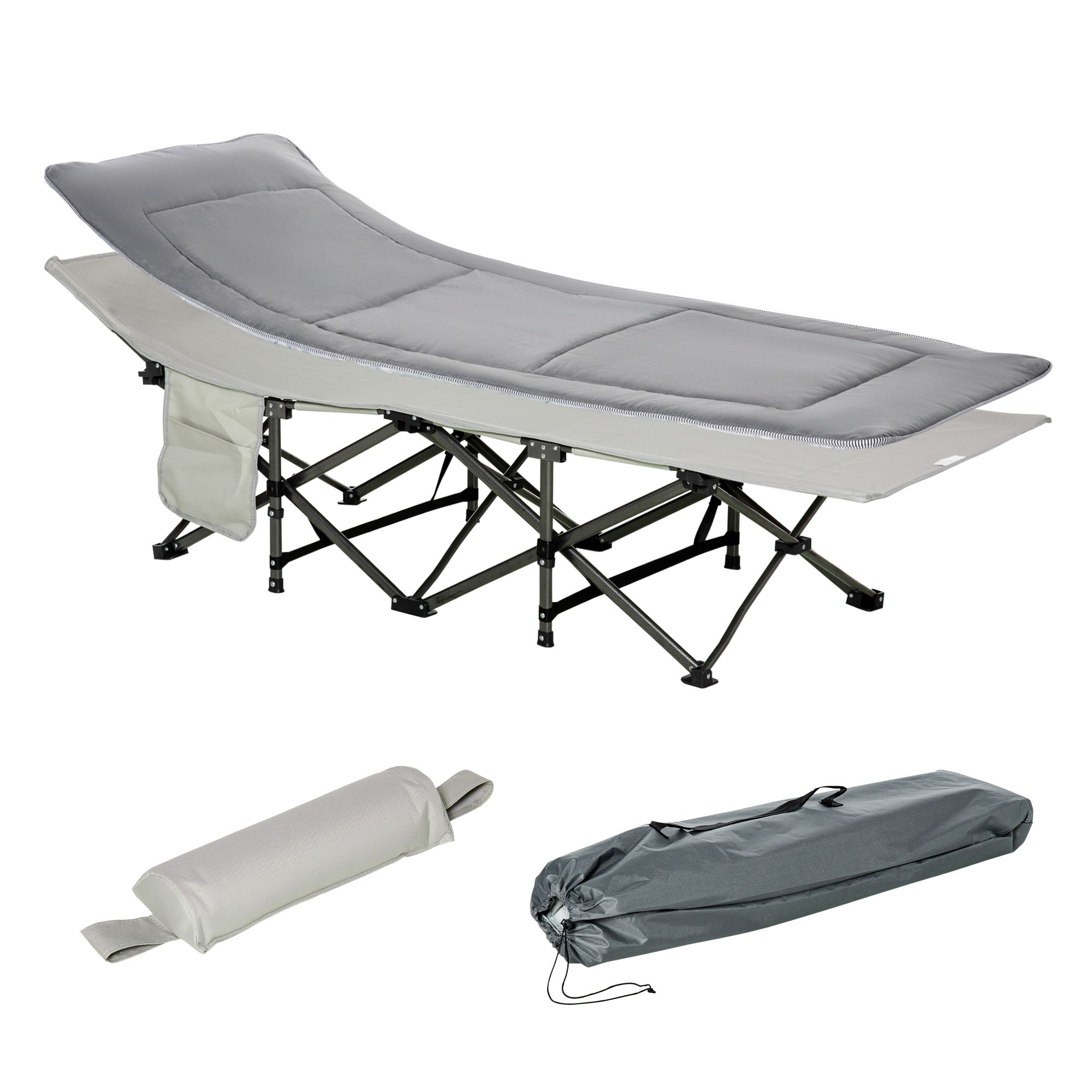 Lit de camping Lit de camping pliant avec oreiller et poche latérale ...