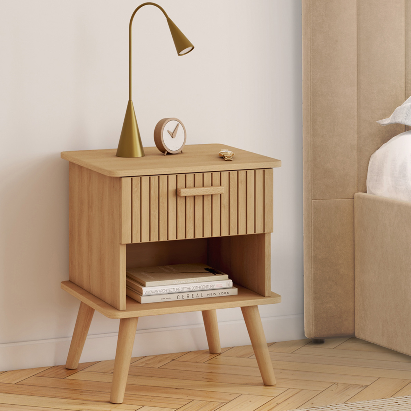 Lot de 2 tables de chevet JULIETTE 1 tiroir avec niche lattes tasseau ...