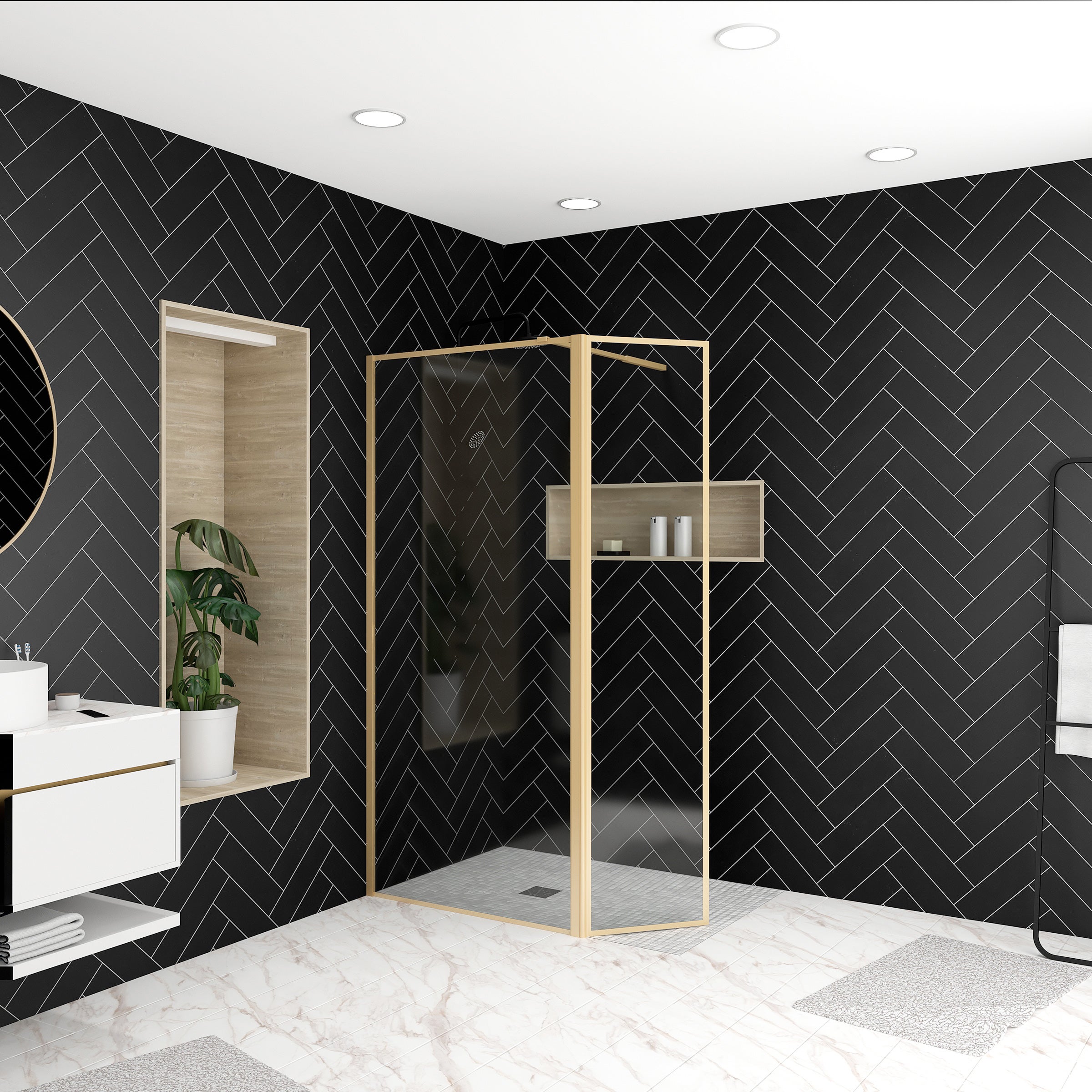 Paroi de Douche avec Volet Pivotant 90+40x200 cm - Finition Or Doré ...