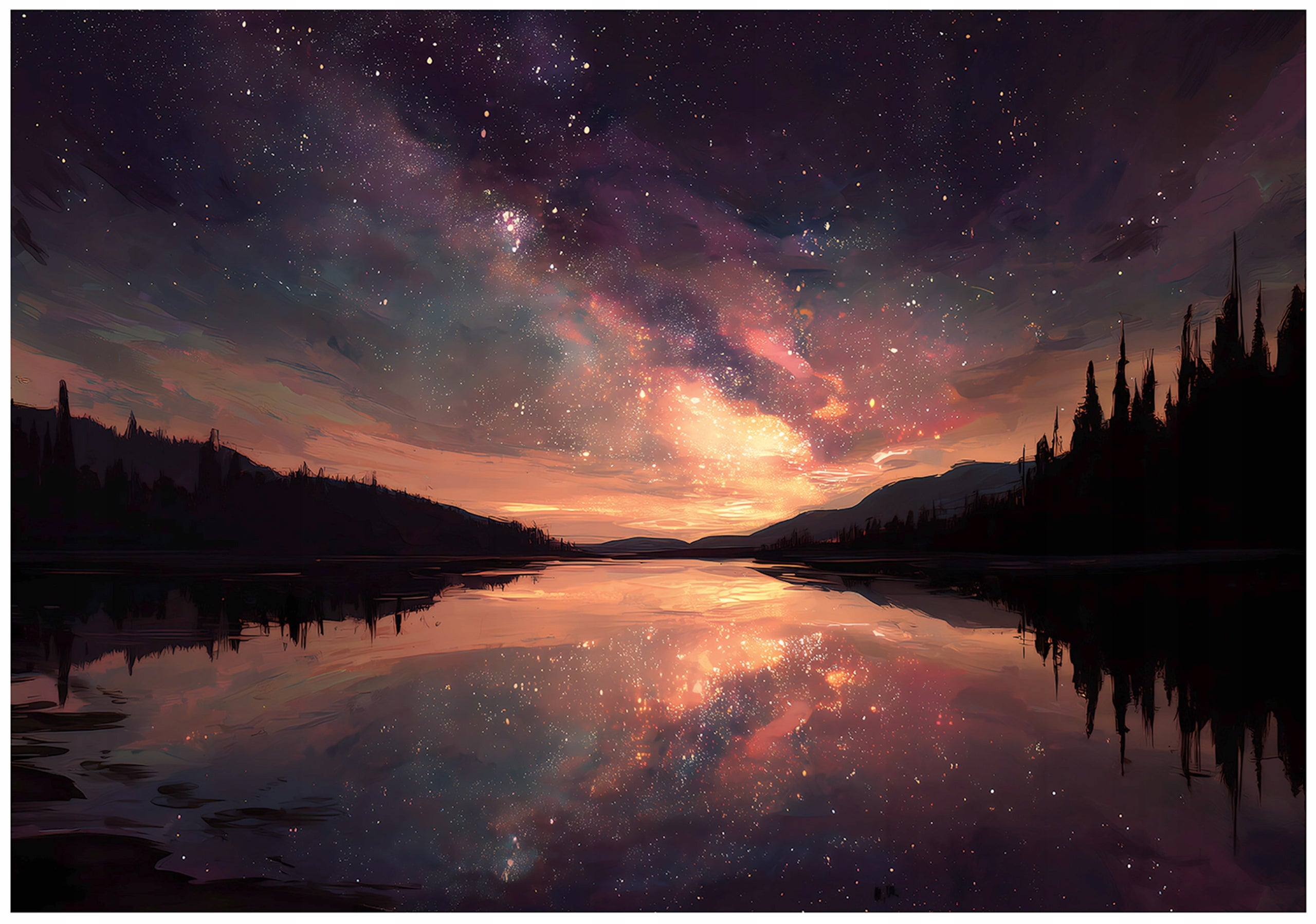 Papel pintado panorámico no tejido, escena de lago violeta - 350x250 cm ...