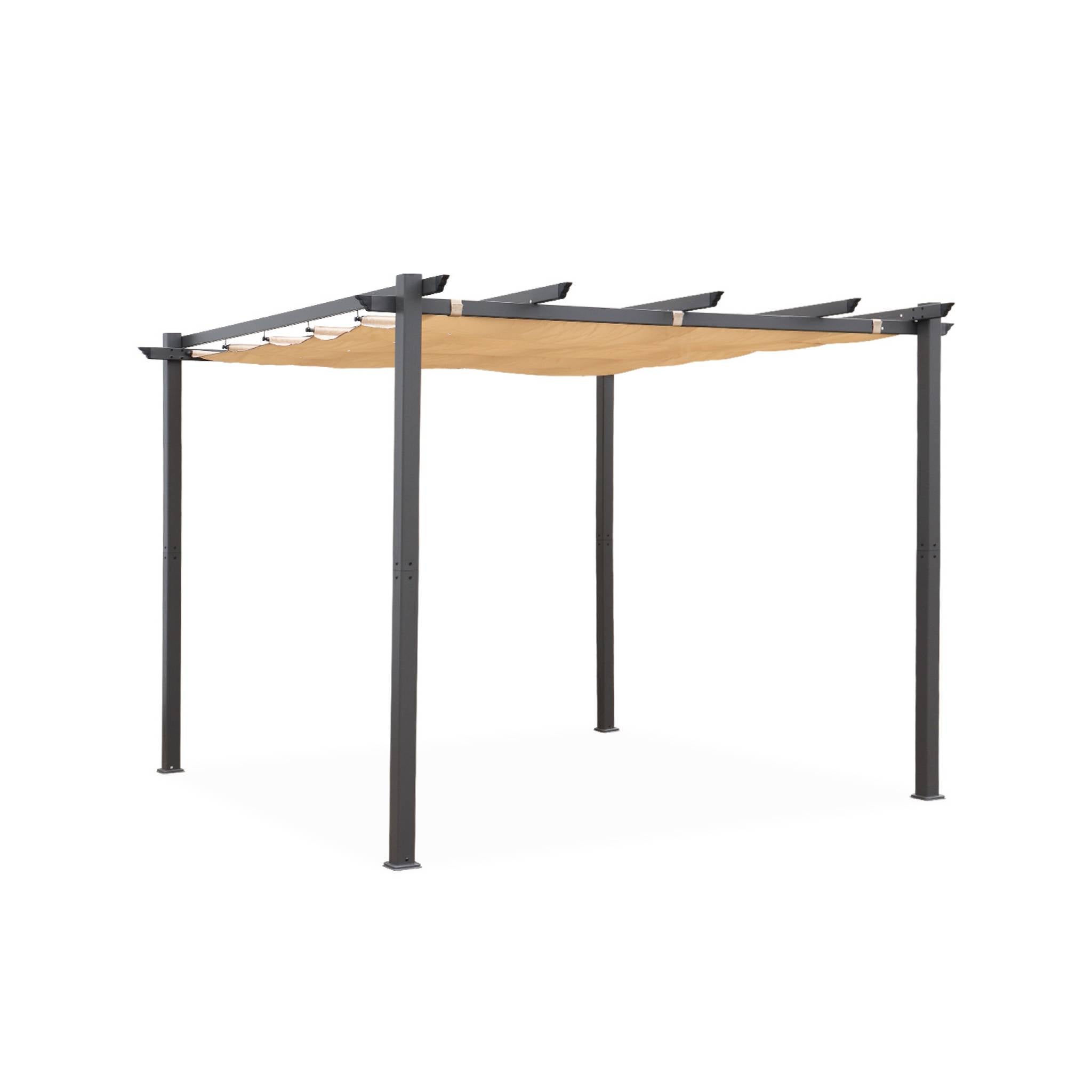 Pergola, aluminio, 3x3m, tela deslizante, Isla 3x3m, Beige, 305x298x222 ...