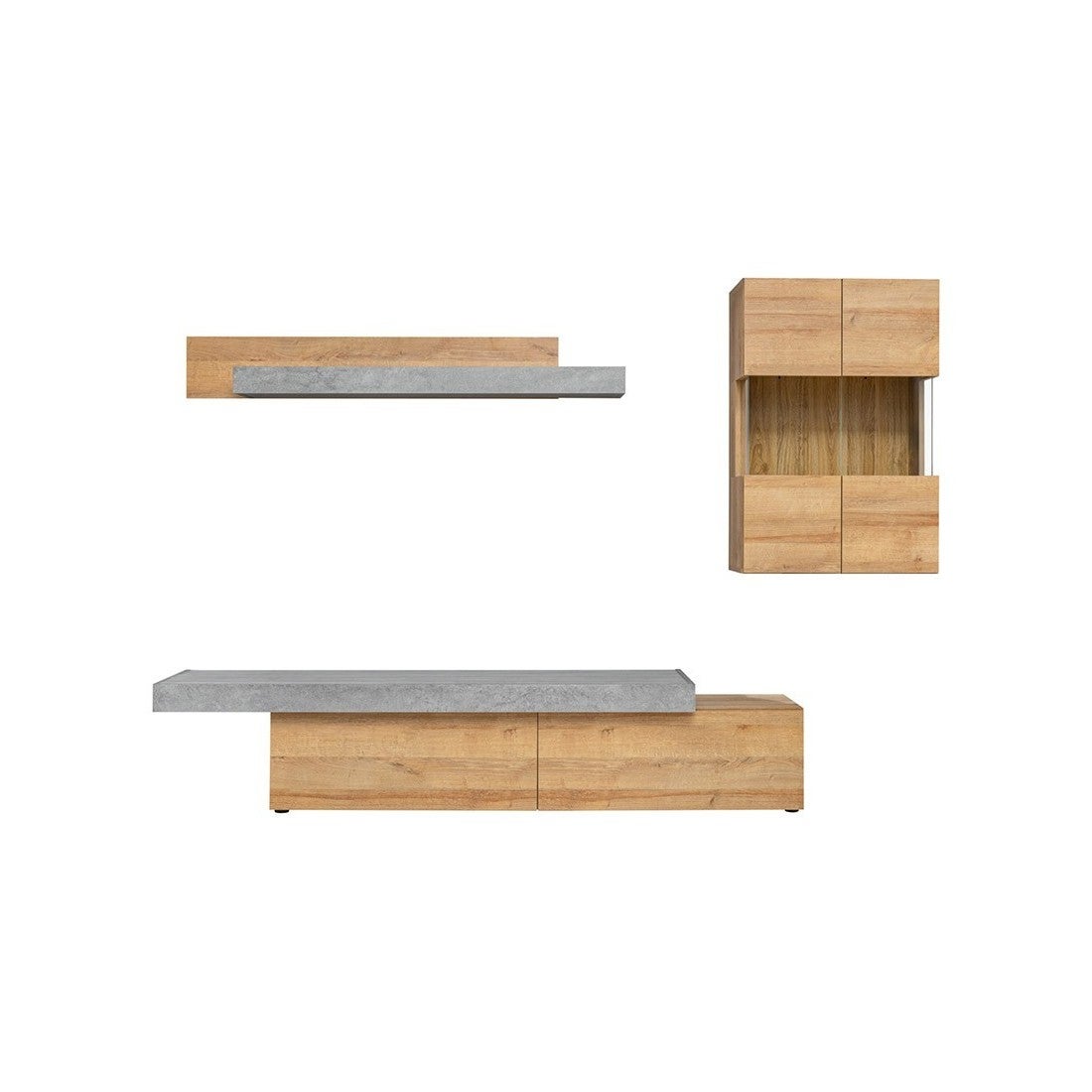 Ensemble salon ALLURE. Composition TV murale coloris bois et gris effet ...