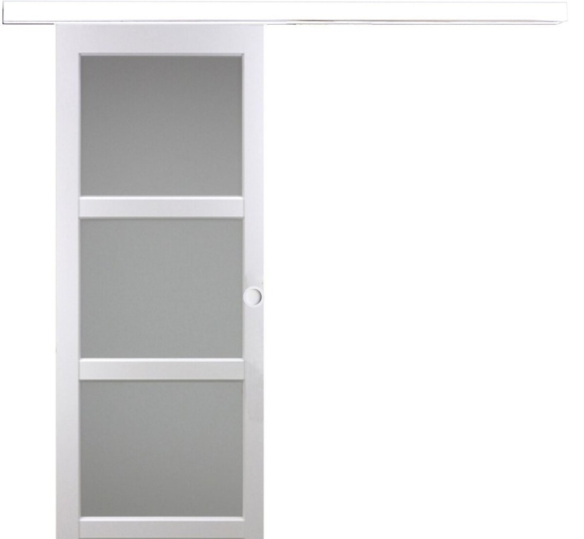 Porte Coulissante Kenya Blanc Vitree H204 X L93 + Rail Alu Bandeau ...