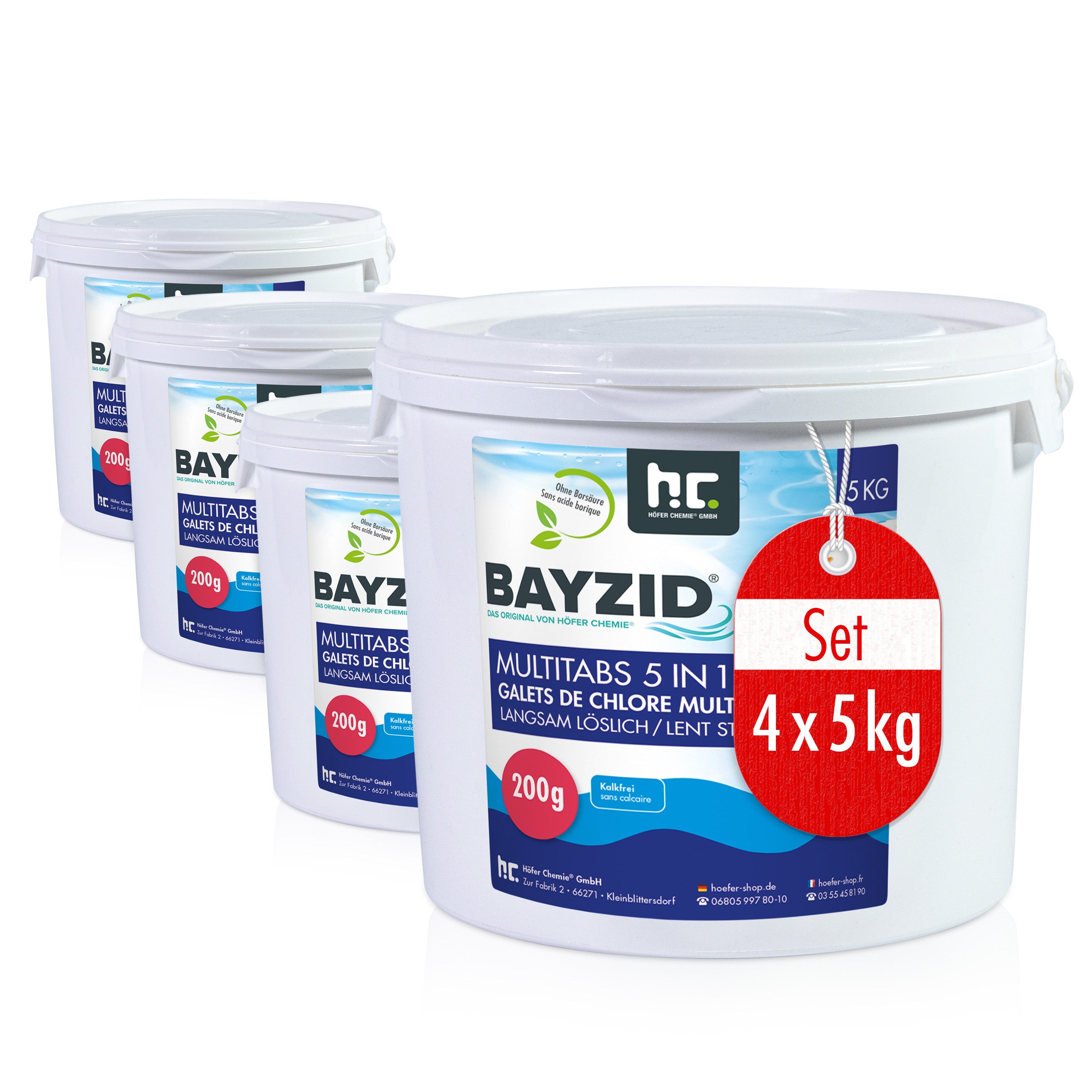 4 x 5 Kg Galets de chlore multifonction 5en1 Bayzid® de 200g en pot de 5 KG | Leroy Merlin
