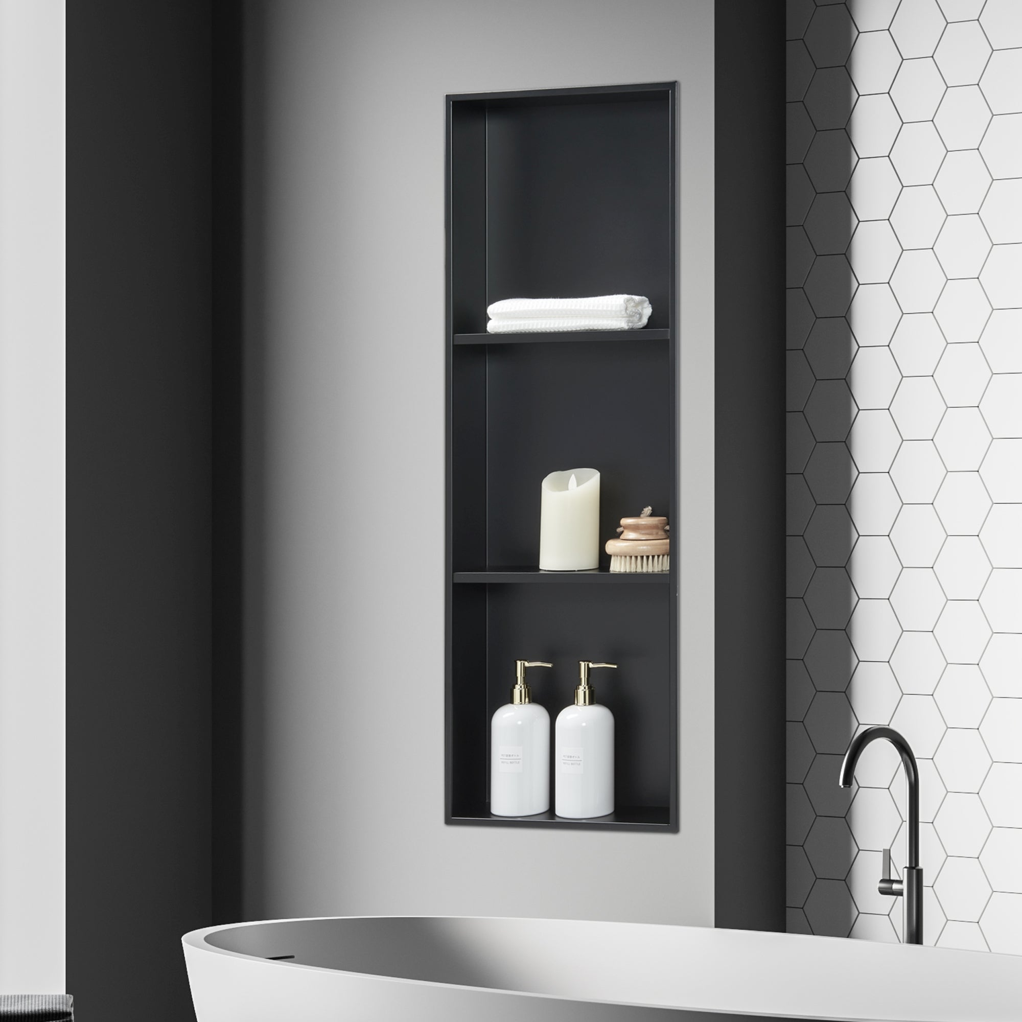 Nicho de ducha Kristinehamn 3 niveles acero inoxidable 92x32x10cm ...