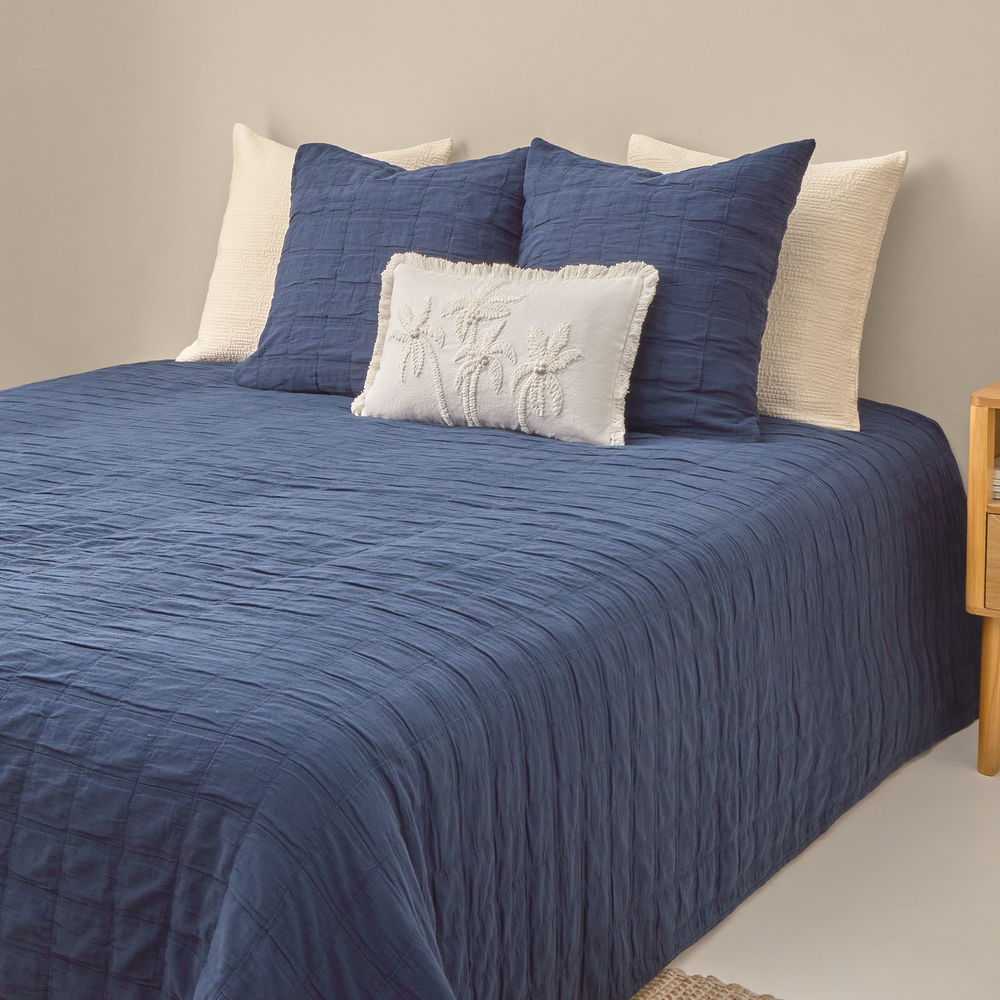 Colcha de algodón acolchada Cala color azul oscuro. 100% Algodón (cama ...