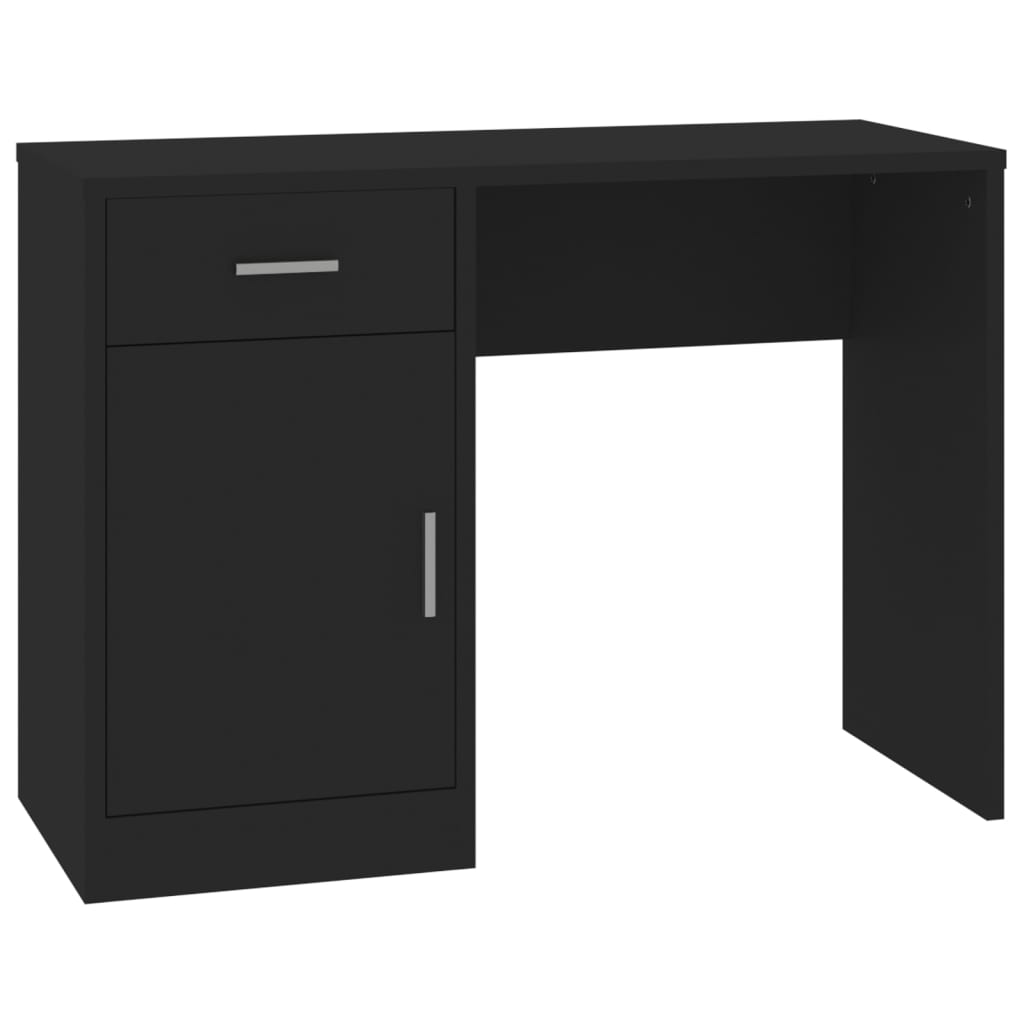 Bureau avec tiroir et placard en bois noir 100x40x73 cm | Leroy Merlin
