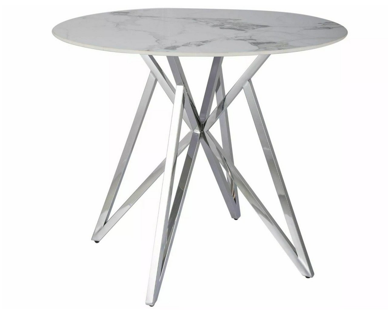 Table à manger ronde 90 cm aspect marbre blanc avec pied en métal ...