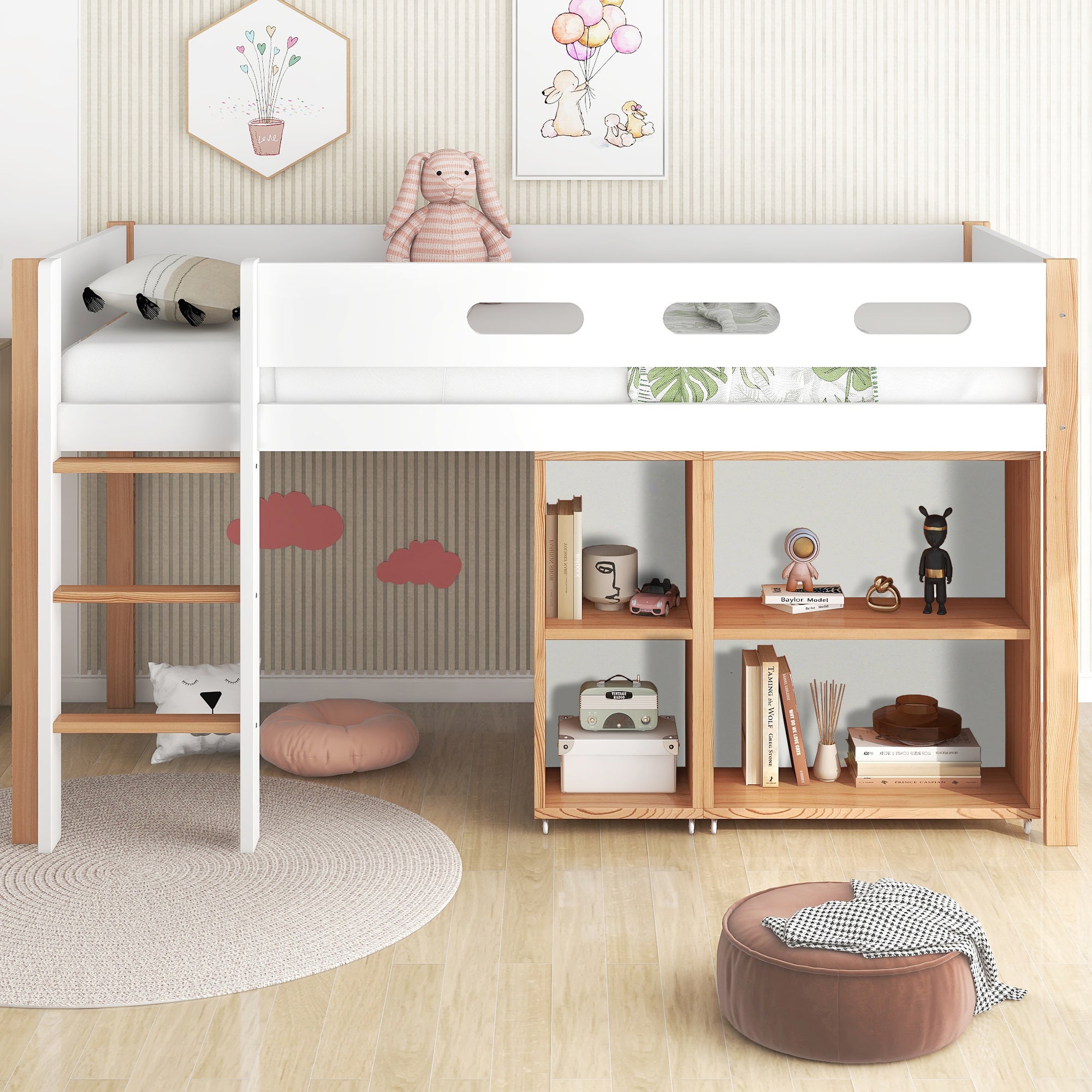 Lit superposé 90x200cm - Lit avec rangement et armoire mobile, échelle ...