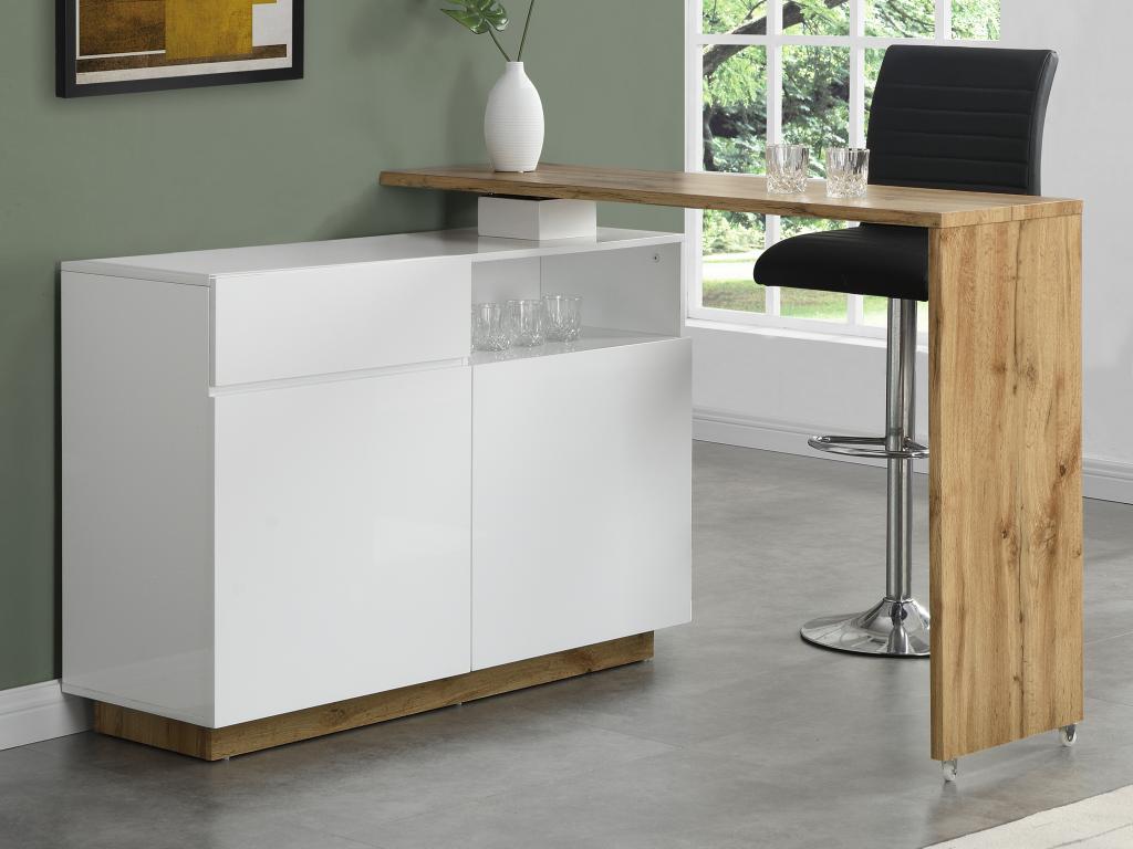 Mueble de bar pivotante ELDIR - 2 puertas, 1 cajón y 1 estante - MDF ...