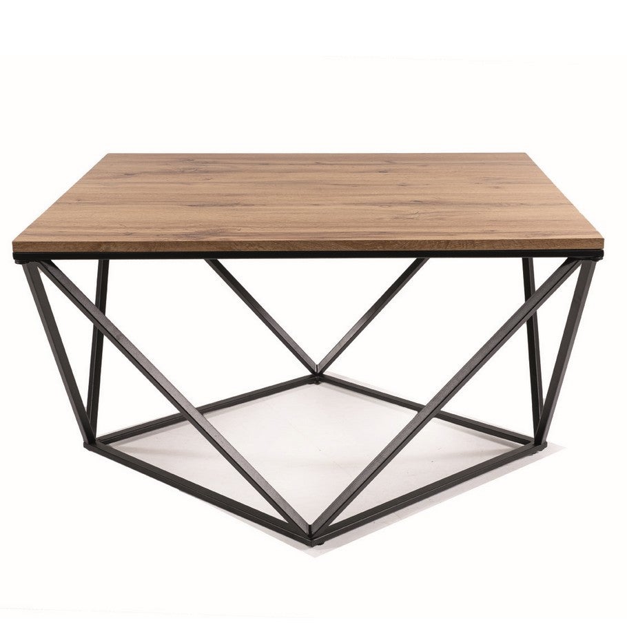 Table basse design avec plateau 80x80 aspect chêne et piètement noir Emily | Leroy Merlin