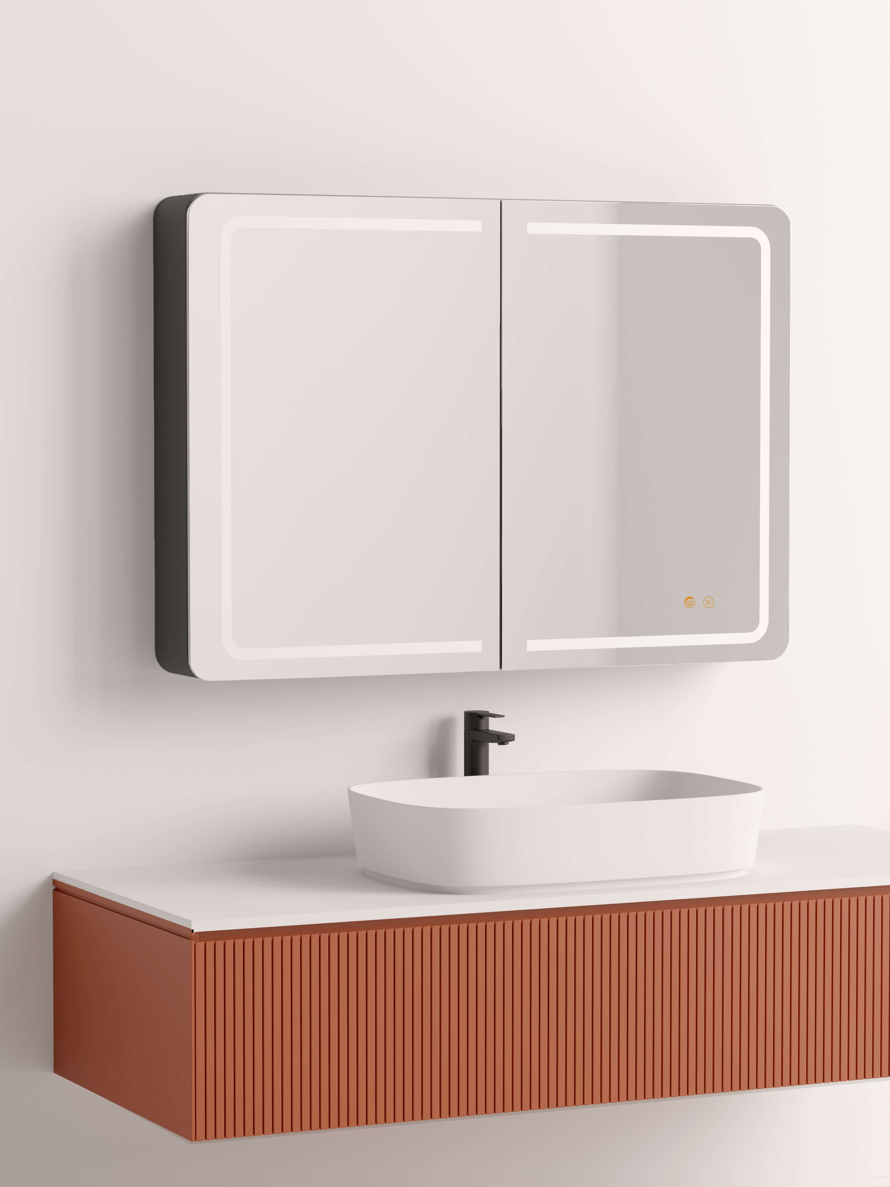 Armoire de toilette LED aluminium MANILLONS 2p miroir l. 120 cm H. 70 cm P. 14 cm - Gan | Leroy ...