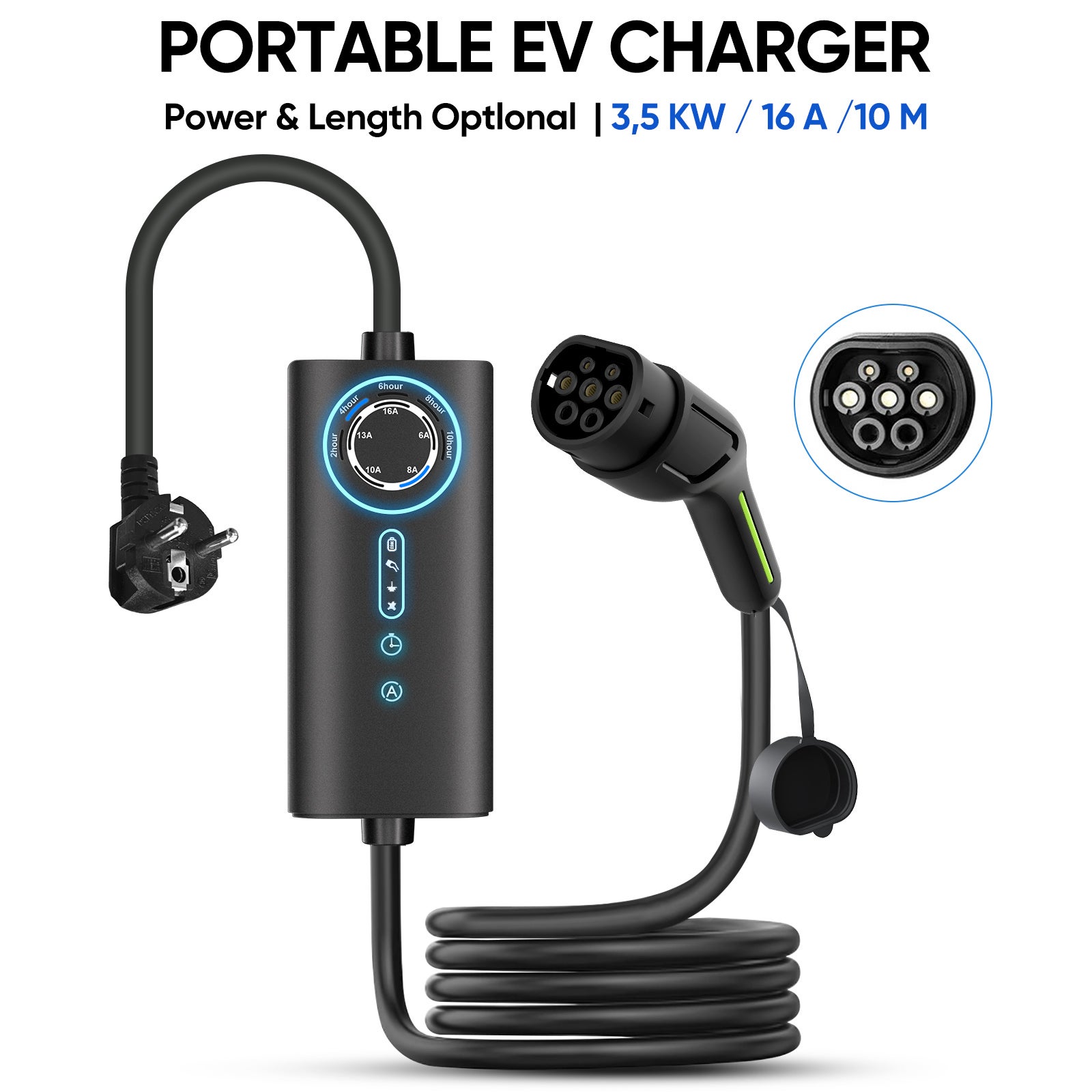 Cargador Portátil para Vehículo Eléctrico 3,5 kW – Cable de 10 Metros ...