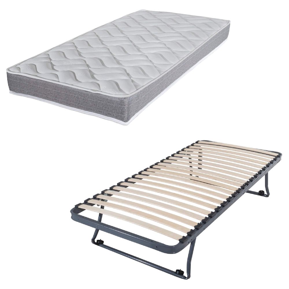 Sommier gigogne + matelas Morgan - 90x190 - Mousse - 20 lattes bois ...