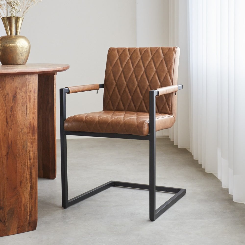 Chaise de salle à manger industrielle Cognac Ruben - Avec accoudoirs ...