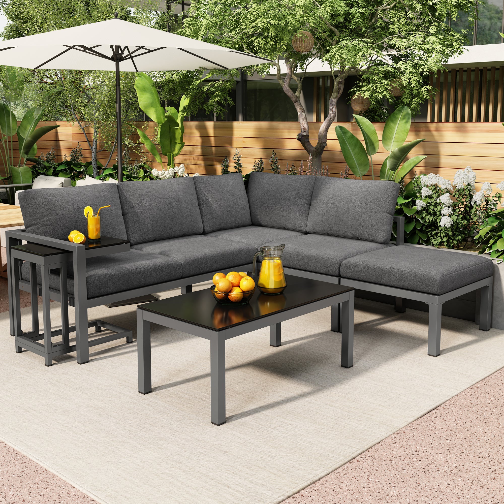 Ensemble de chaises longues de jardin, chaise longue d'angle, mobilier ...