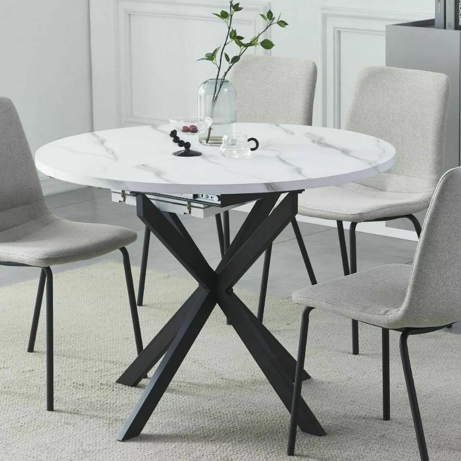 Tavolo rotondo allungabile da 100 cm in stile marmo Larry gambe in ...