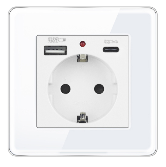 Prise Murale avec USB et Type C, Prise de courant en Verre avec USB 2 ...