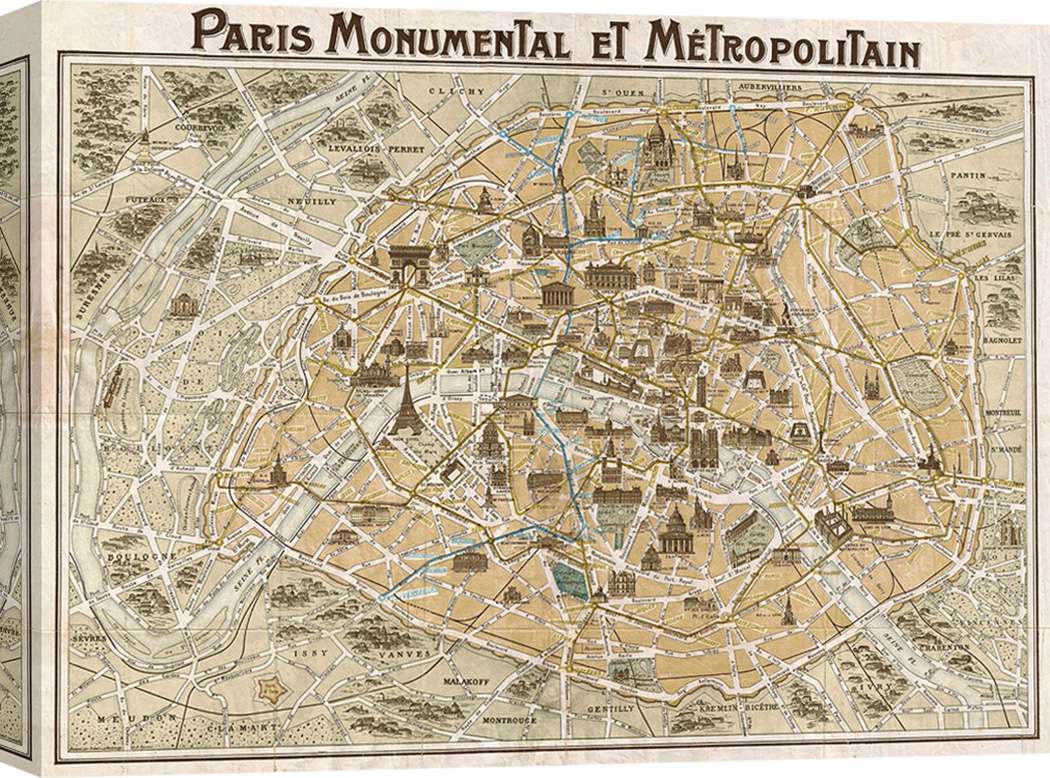 Cuadro de mapa de París, impresión sobre lienzo - Anónimo, París ...