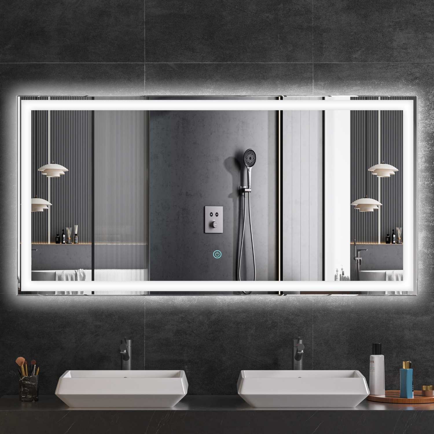 Espejo de baño con luz LED 120 x 60 cm, rectangular, antivaho, 3 ...