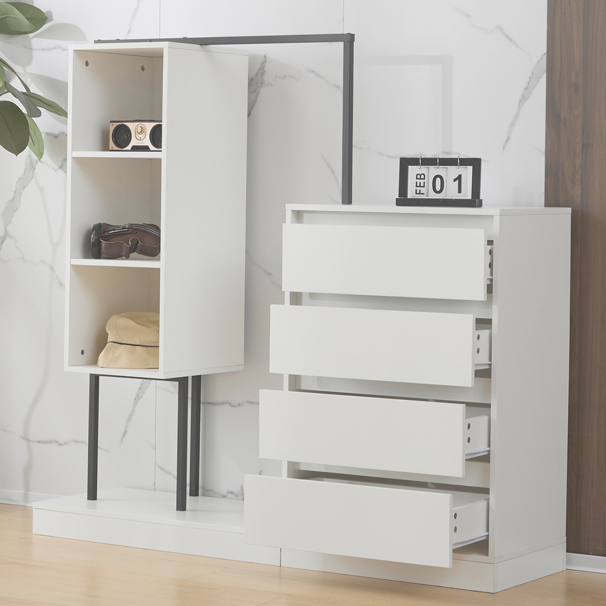 Armadio 40x100x135cm 4 cassetti 3 ripiani design minimal pannello ...