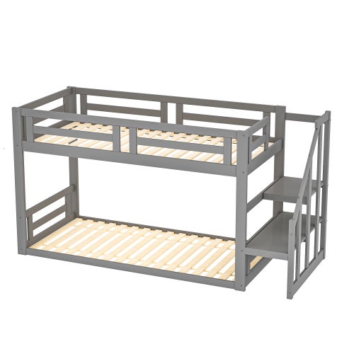 Cama infantil 90x200 cm, Cama litera baja con escalera de seguridad ...