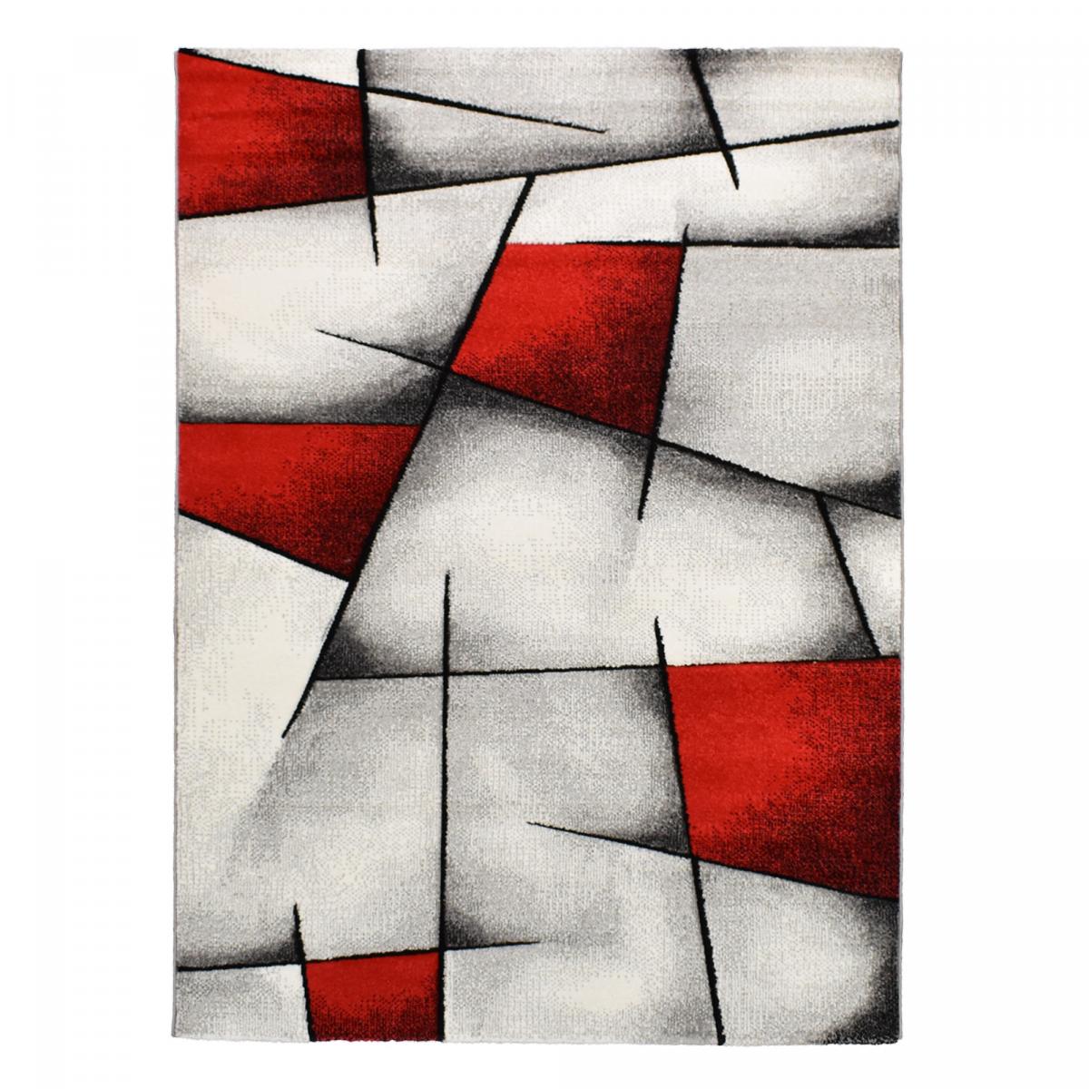 Tapis salon 140x200 tissé rouge rectangle motif géométrique LYN8 ULTIMA ...