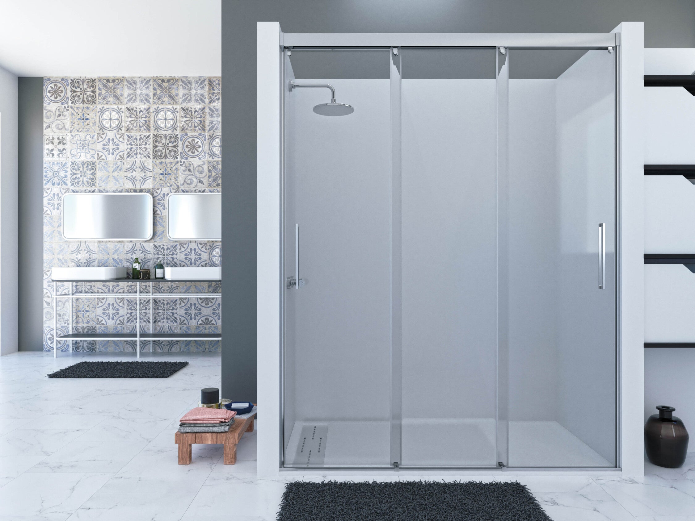 Mampara Frontal Corredera Sin Perfil Inferior. Cristal Templado de 6mm ...