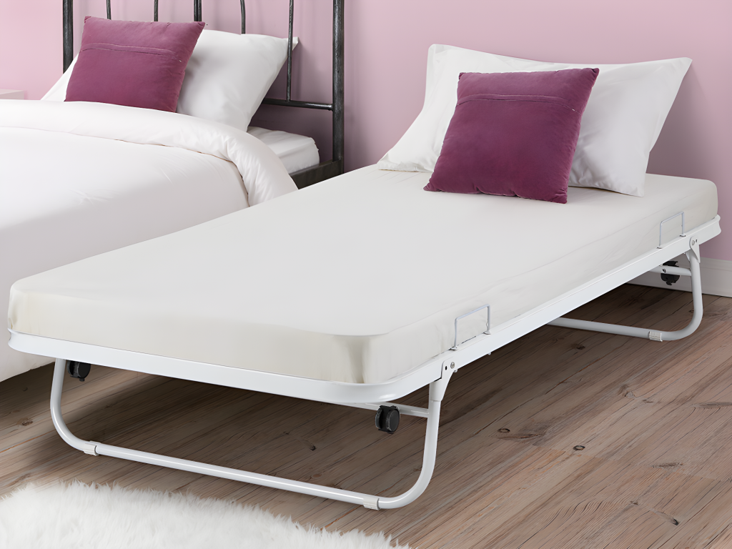 Lit sommier d'appoint pliant ADONIS - 90x190 cm - Métal - Blanc | Leroy ...