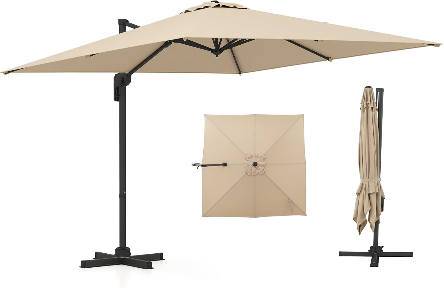 Parasol Déporté 3x3M, Grand Parasol de Jardin Exterieur Pivotant à 360 ...