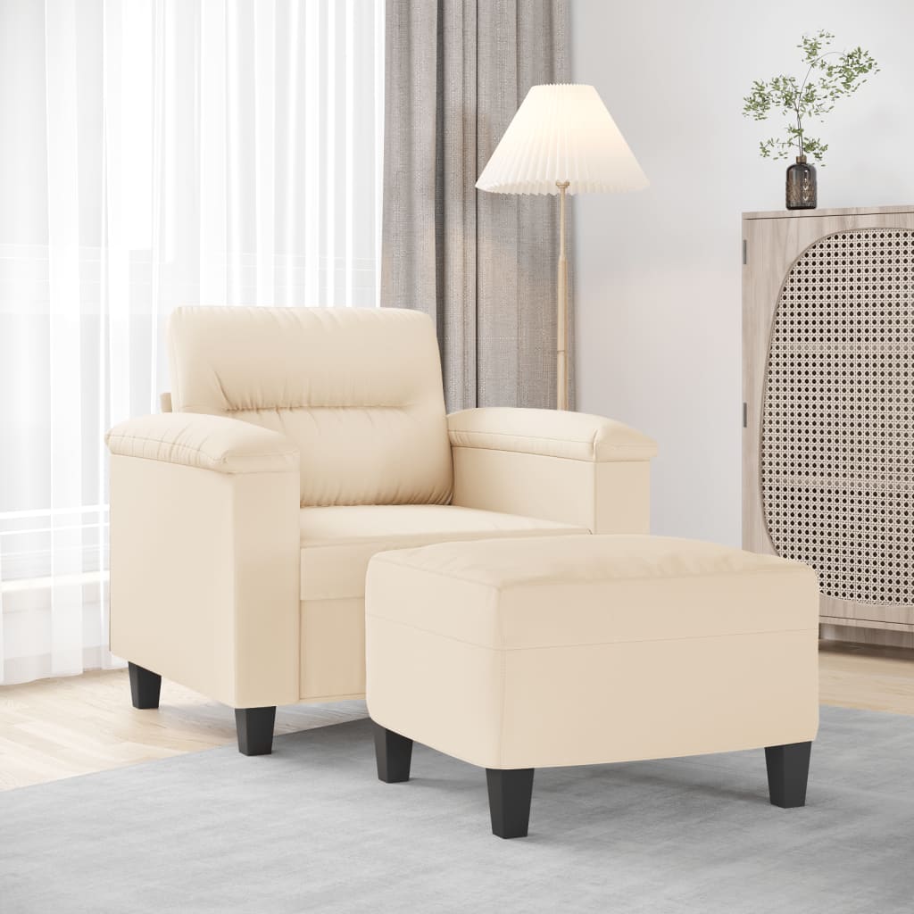 Sillón con taburete tela de microfibra beige 60 cm | Leroy Merlin