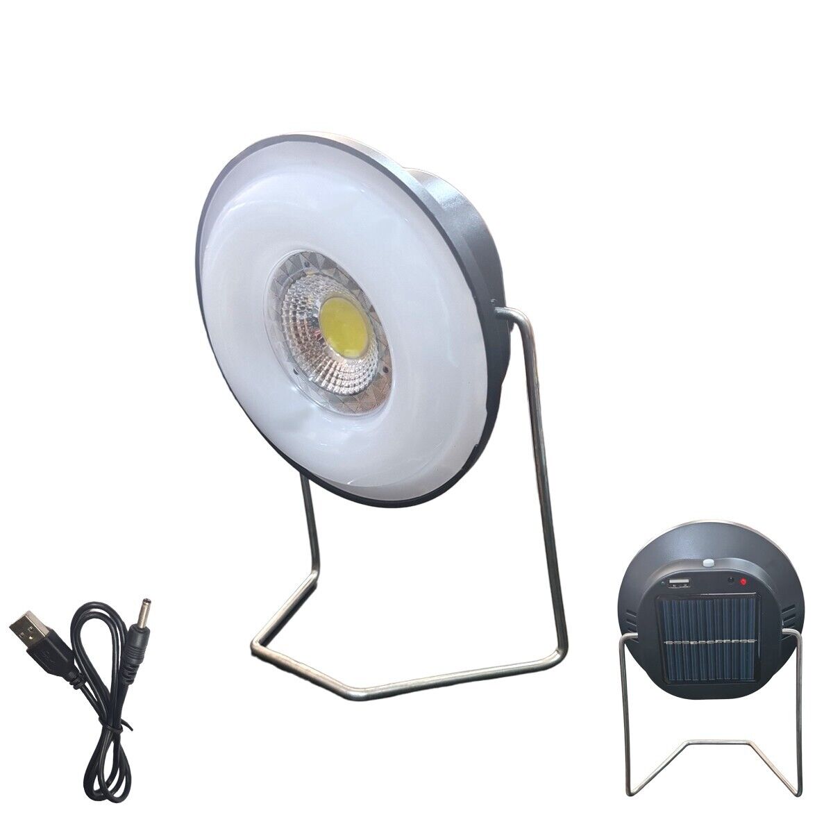 FOCO LED REDONDO ENERGÍA PANEL SOLAR PORTÁTIL USB RECARGABLE CAMPING ...