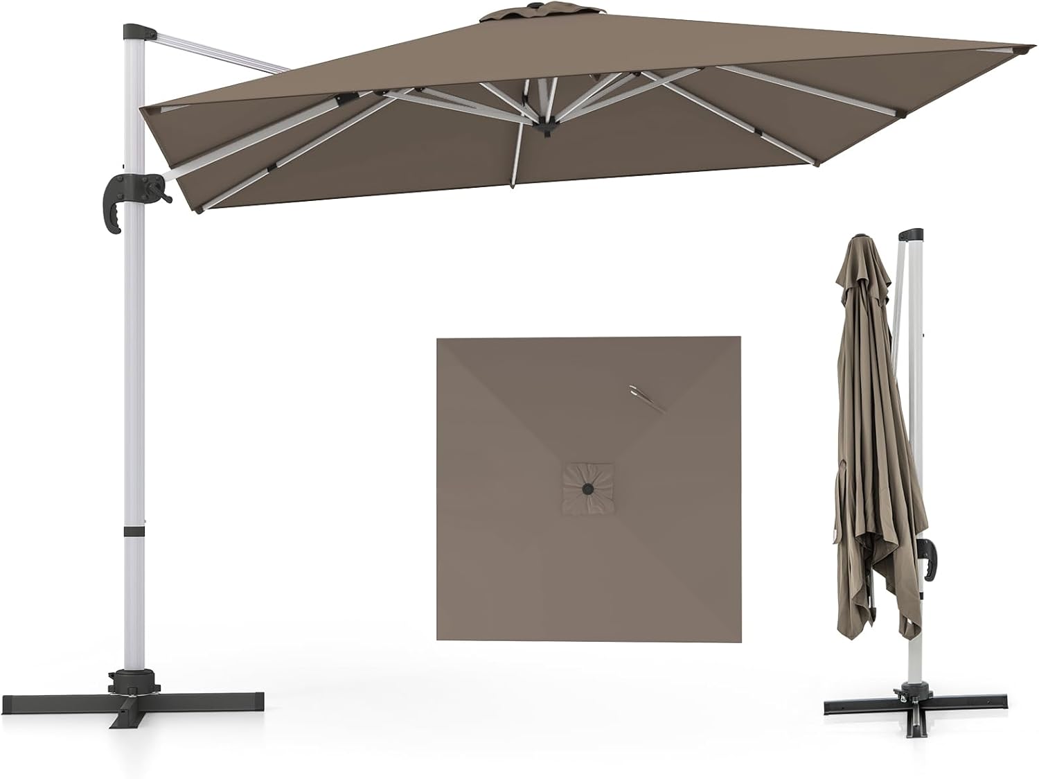 Parasol Déporté 3x3M, Parasol de Jardin Carré avec Base en Croix ...