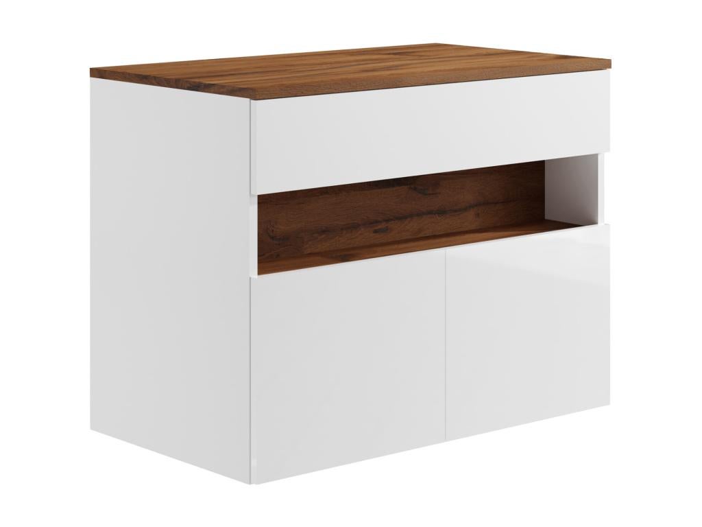 Mueble flotante de baño y LEDs con encimera - Blanco y oscuro natural ...