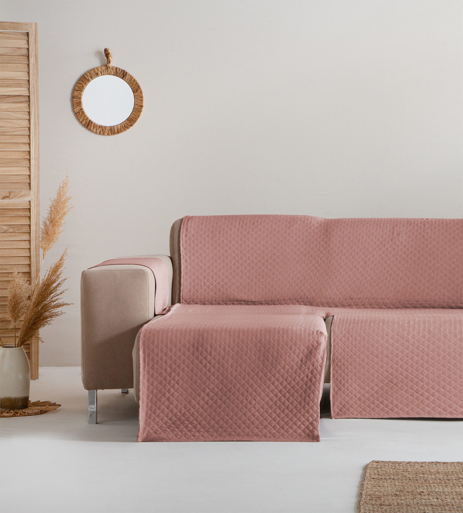 Funda sofa chaise longue 290 cm brazo izquierdo acolchada liso algodón ...