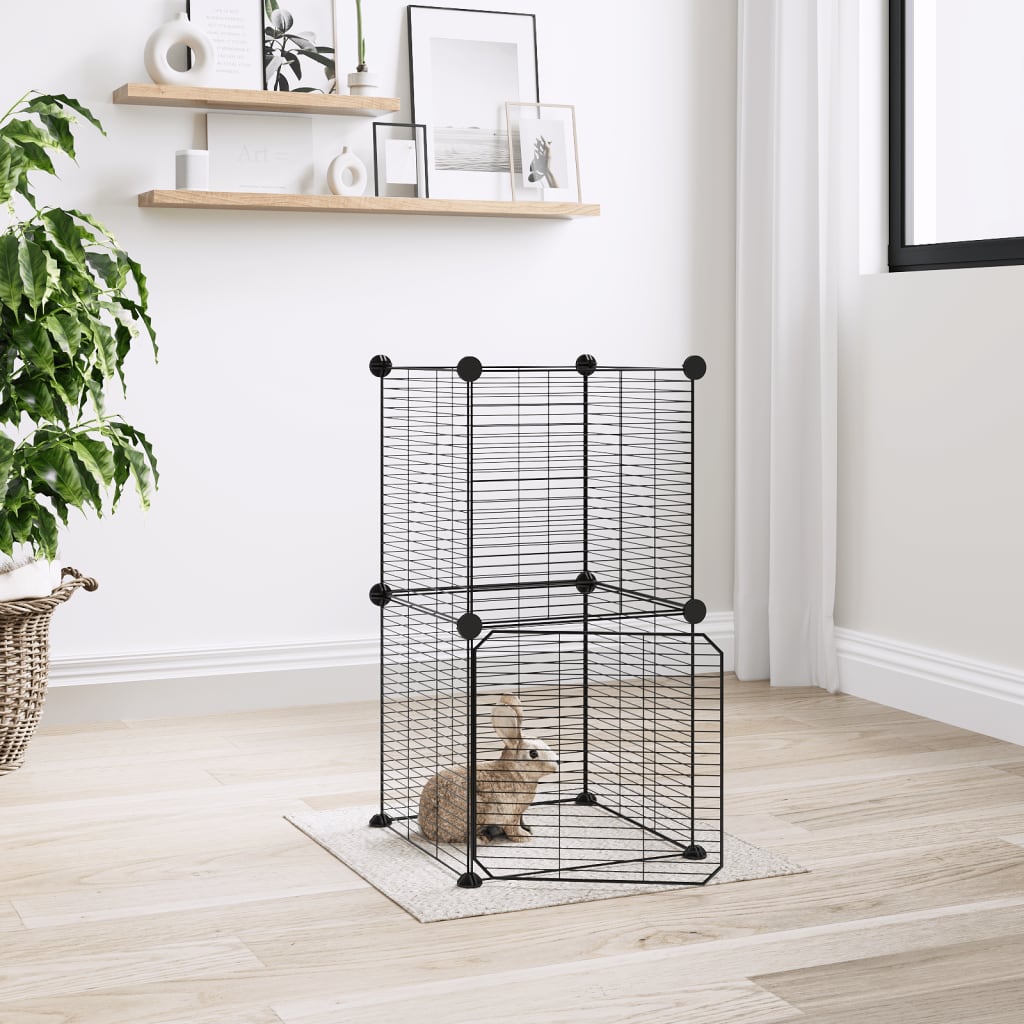 Maison Exclusive - Cage animaux de compagnie à 8 panneaux et porte Noir ...