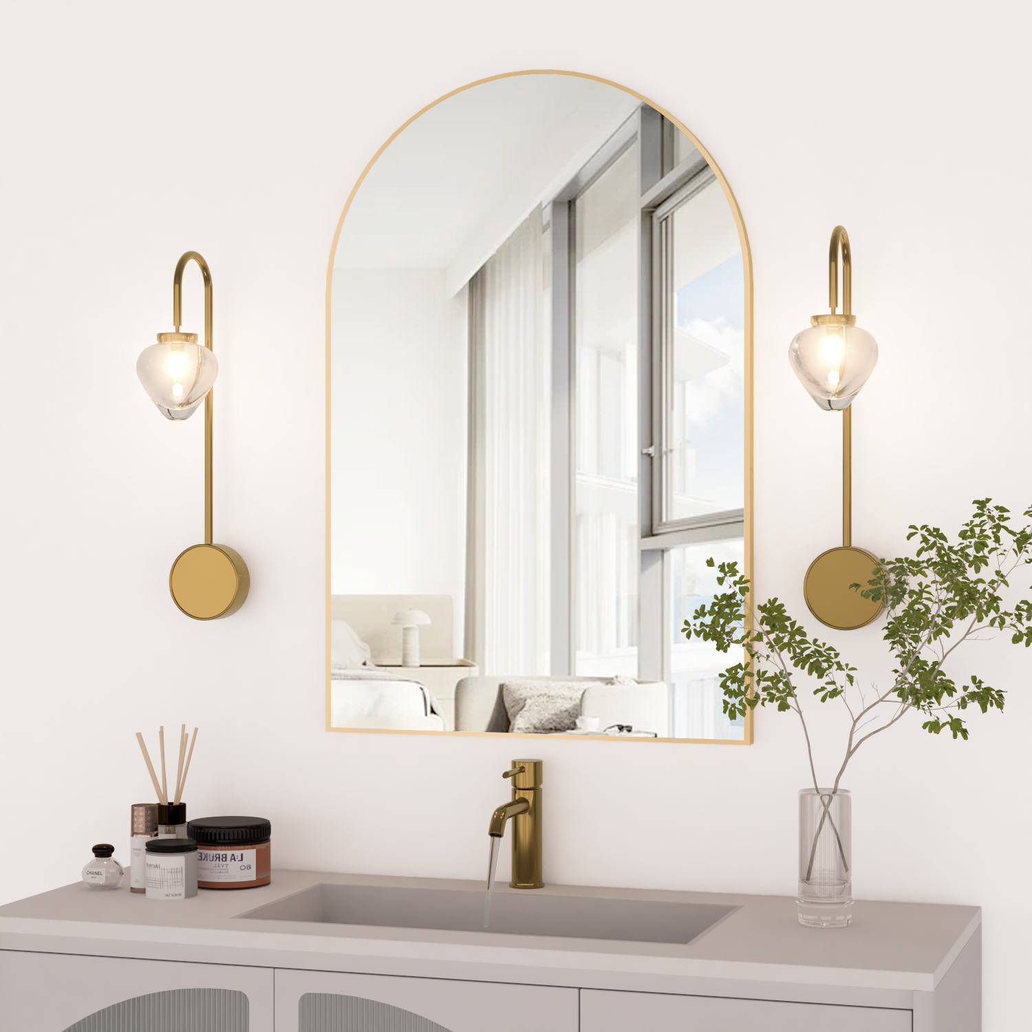 CASSILANDO 60 x 90 cm Miroir de salle de bain voûté, cadre métallique ...